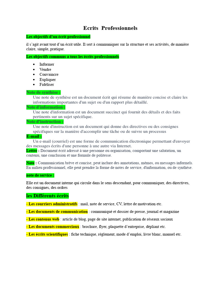 Ecrits Professionnels | PDF