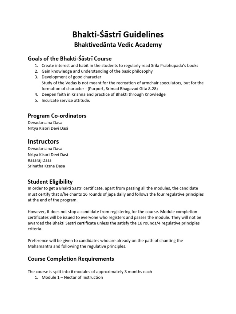 Bhakti-Sastri-Guidelines | PDF | Bhakti | Bhagavad Gita