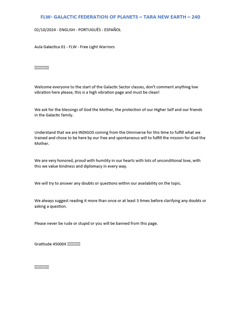 FLW - Galactic Federation of Planets English - Tara | PDF