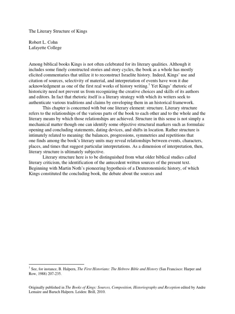 Kings - Cohn - Literary Structure | PDF | Books Of Kings | Elijah
