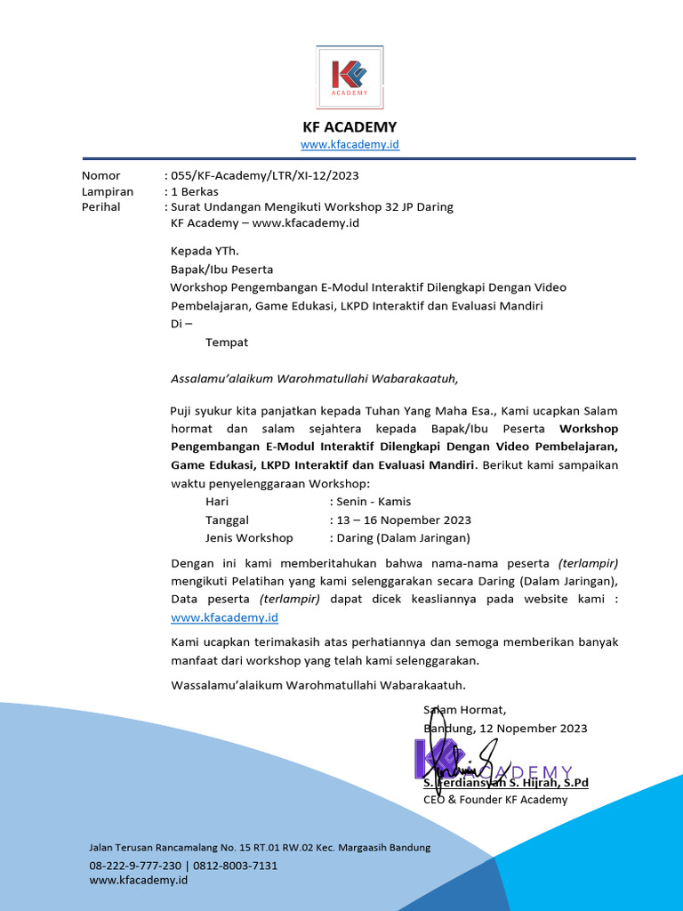 Surat Undangan - Workshop E-Modul Interaktif | PDF