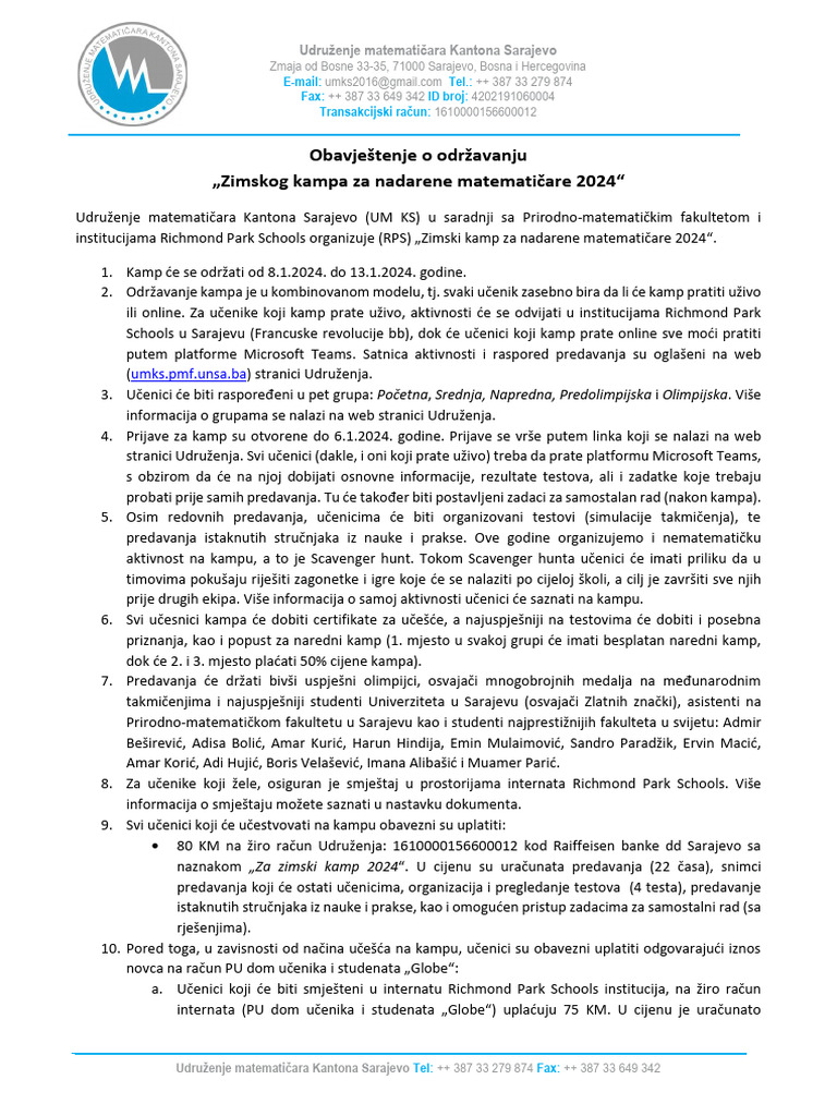 Zimski Kamp 2024 Konkurs | PDF