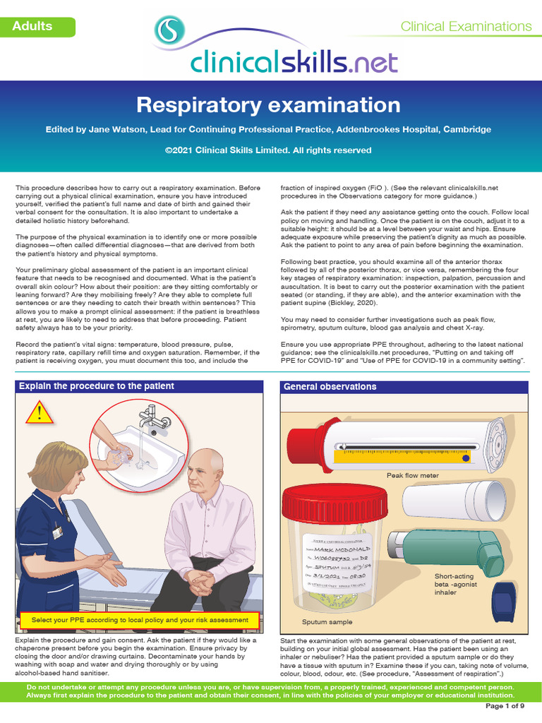 Adults Respiratory Examination - P1 P9 | PDF | Thorax | Lung