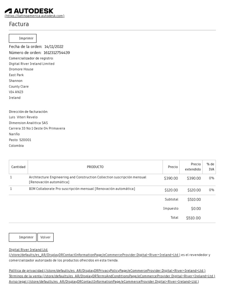 Factura de Suscripción Autodesk Nov 2022 | PDF