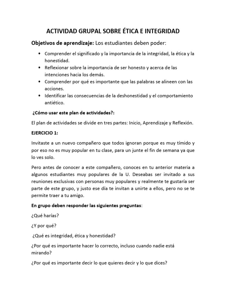Actividad Grupal 1 Sobre Ética e Integridad | PDF | Asociación de Futbol