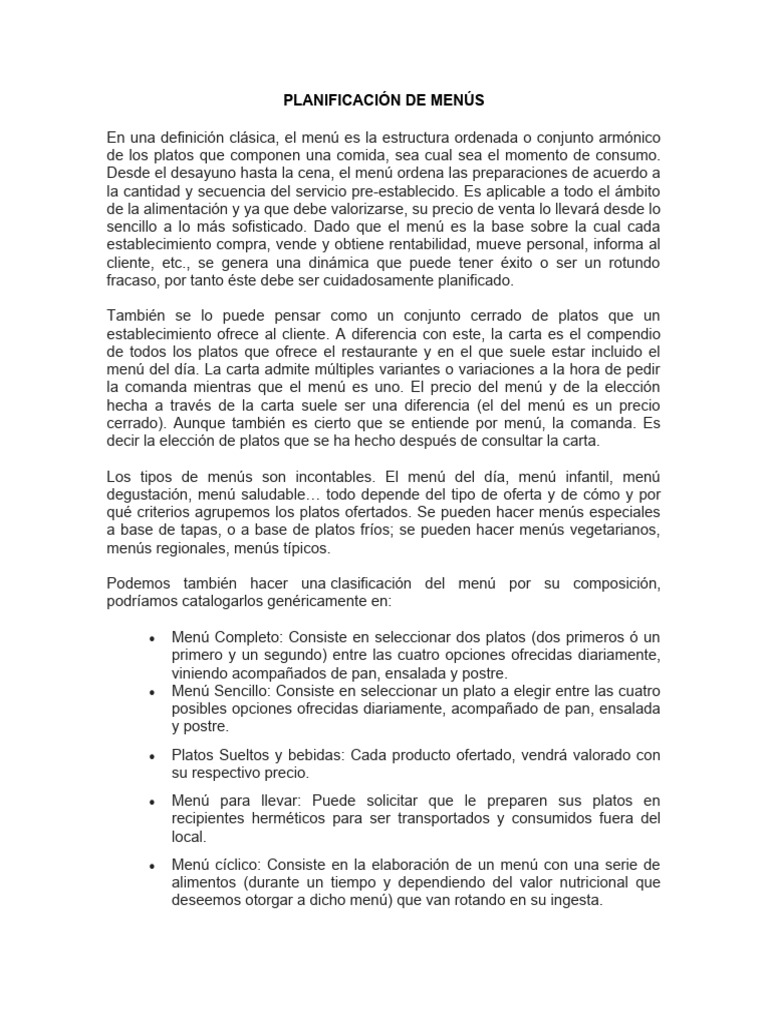 PLANIFICACIÓN DE MENÚS | PDF | Carne | Panes