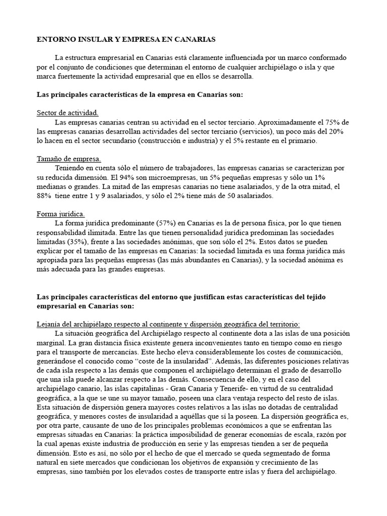 ANEXO III. Entorno Insular y Empresa en Canarias | PDF | Islas Canarias ...