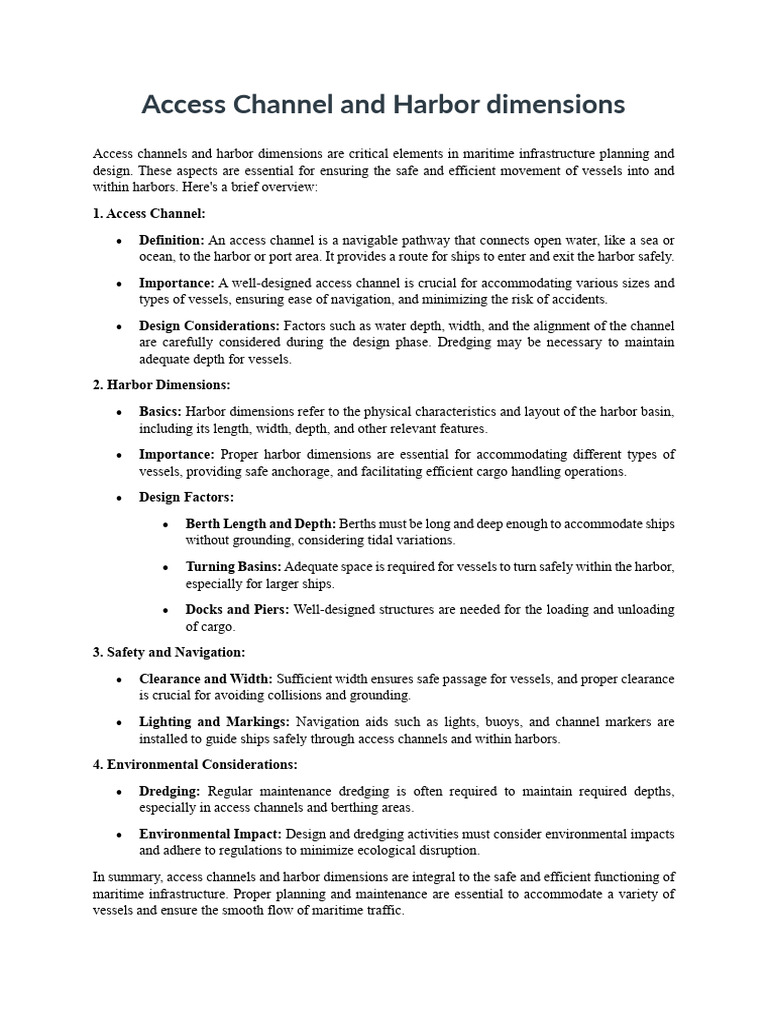 Access Channel and Harbor Dimensions | PDF | Harbor | Ships