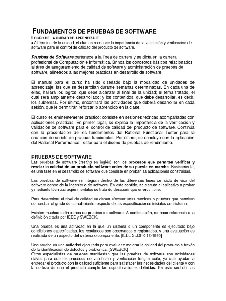 1 Fundamentos de Pruebas de Software | PDF | Software | Pruebas de software
