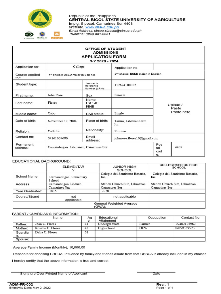 Cbsua Form | PDF