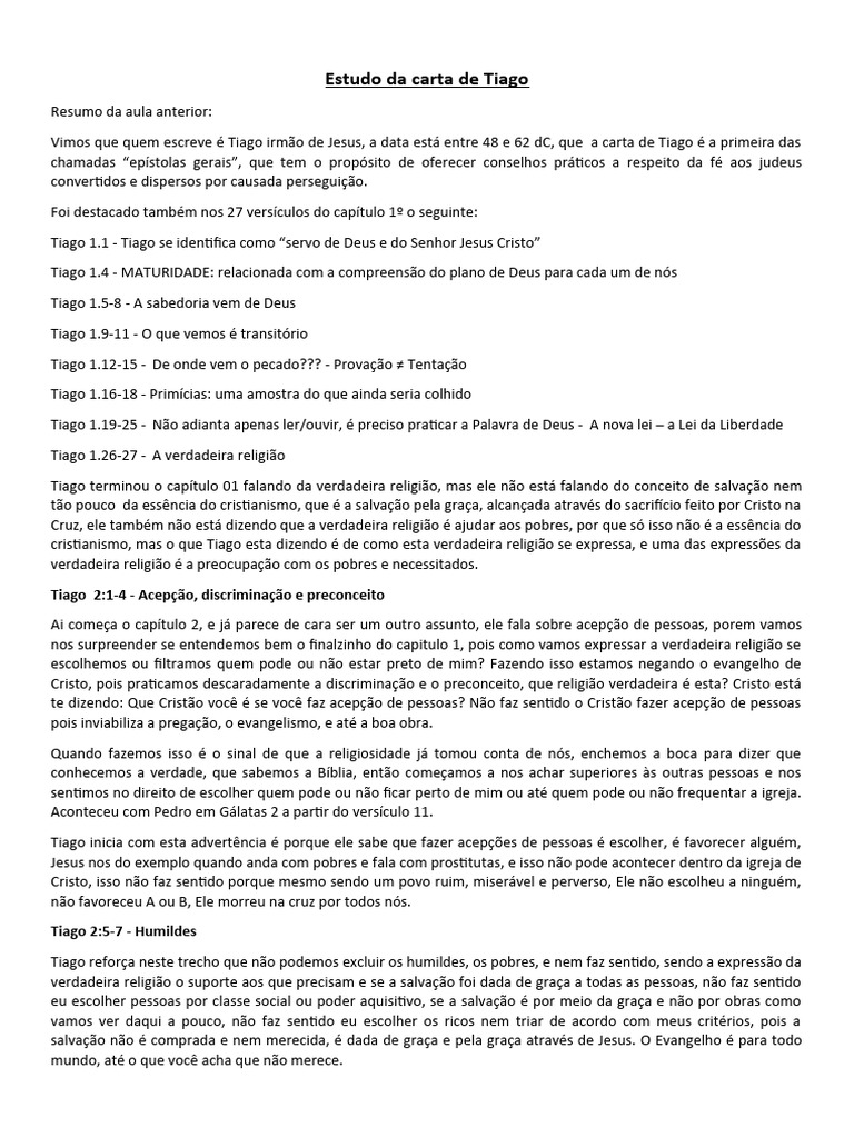 Estudo Da Carta de Tiago ALUNO | Download grátis PDF | Epístola de ... Estudo Da Carta de Tiago ALUNO | Download grátis PDF | Epístola de ...