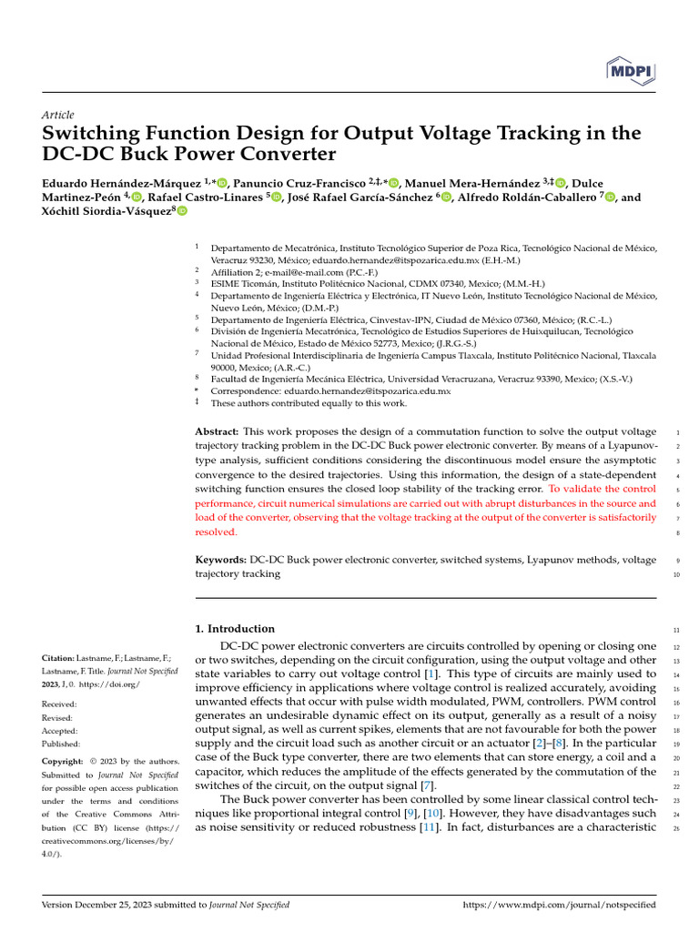 Switching Function Design for Output Voltage Tracking in the DC DC Buck Power Converter | PDF ...