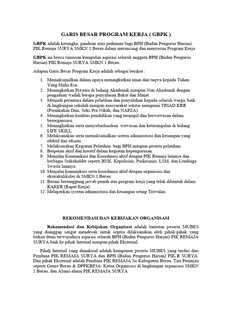 Garis Besar Program Kerja | PDF