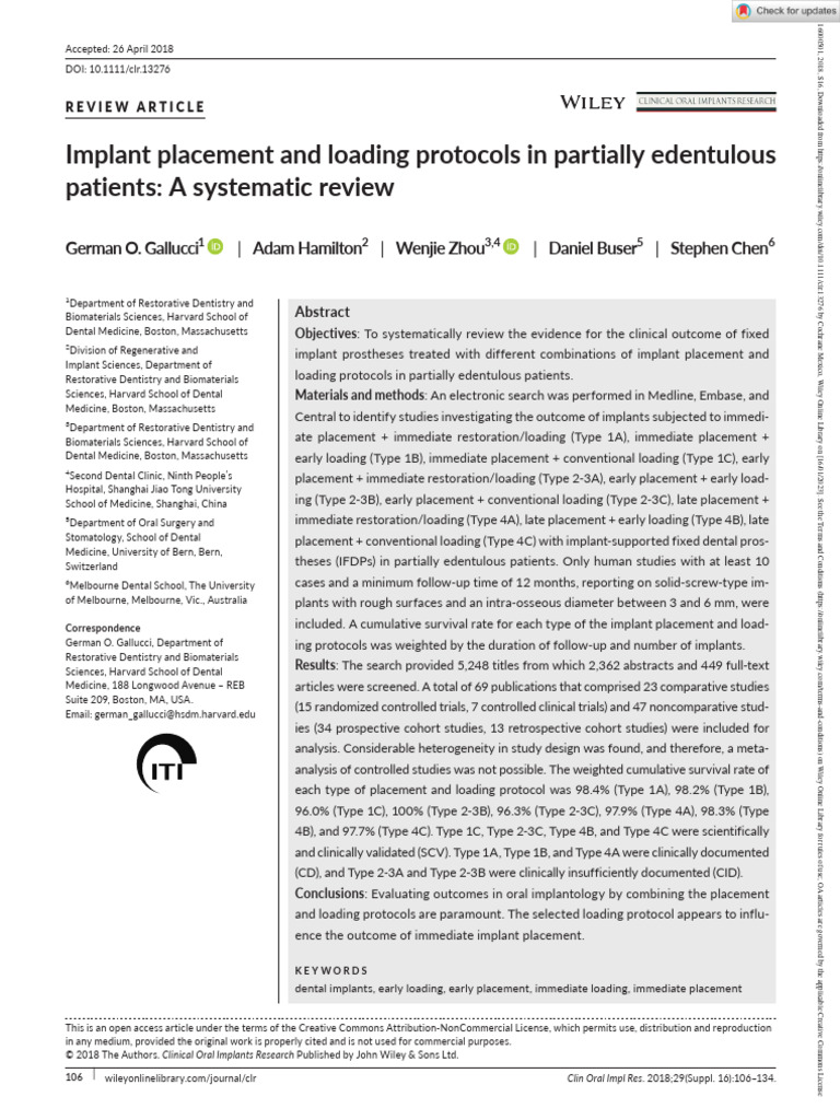 Clinical Oral Implants Res - 2018 - Gallucci - Implant placement and loading protocols in ...