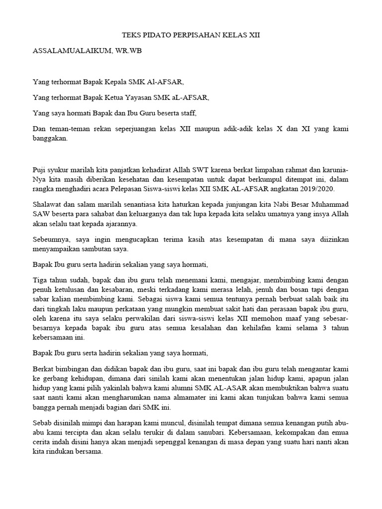 Teks Pidato Perpisahan Kelas Xii | PDF