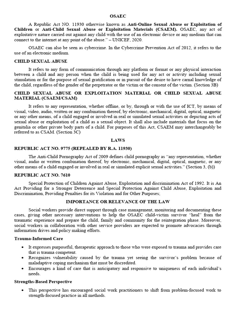 OSAEC | PDF | Child Pornography | Psychological Trauma