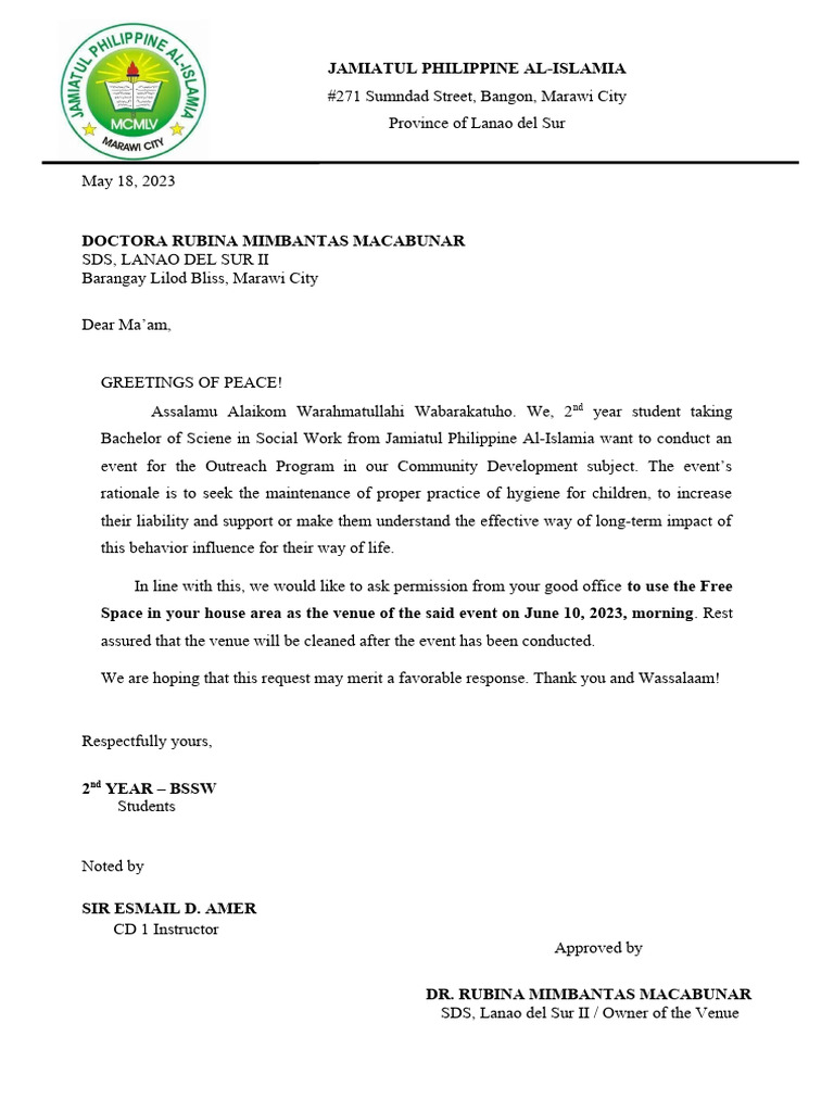 Permission Letter For Covered Court | PDF