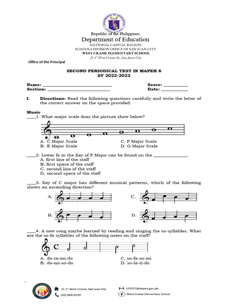Mapeh 6 - 2ND Quarterly Test | PDF | Scale (Music) | Waste