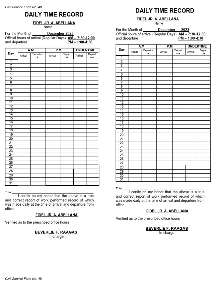 Daily Time Record Daily Time Record: Fidel Jr. A. Abellana Fidel Jr. A ...