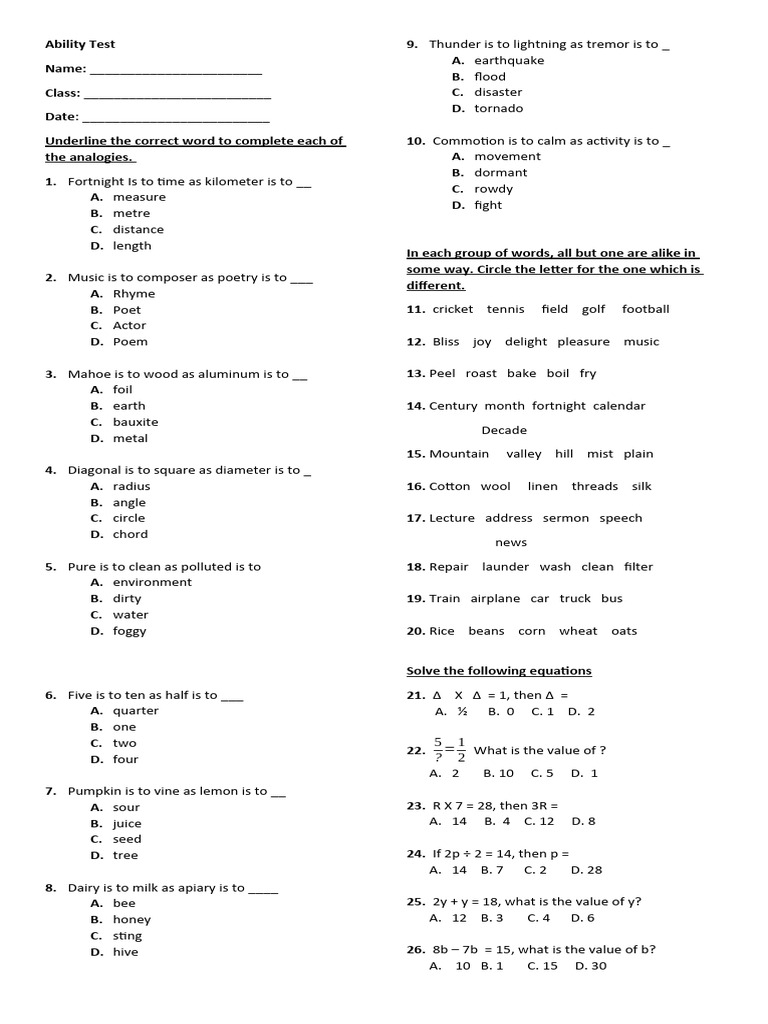 Ability Test 1 Ab | PDF