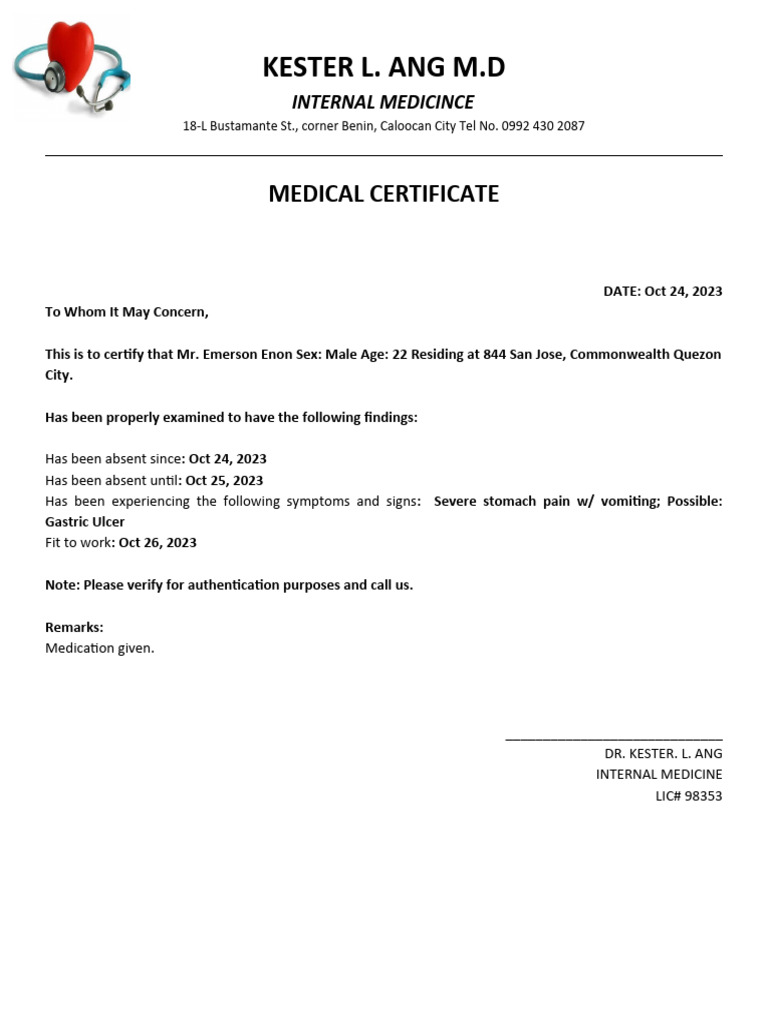 Medical Cert | PDF