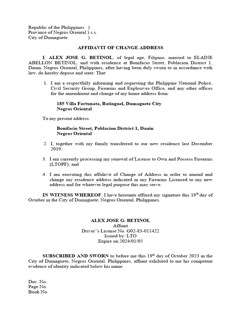 Affidavit of Change of Address | PDF
