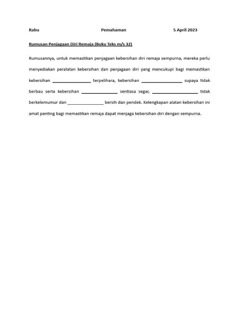 Penjagaan Diri Remaja Y8 | PDF