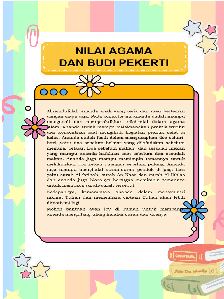 Rapor PAUD Kurikulum Merdeka (Contoh 3) | PDF