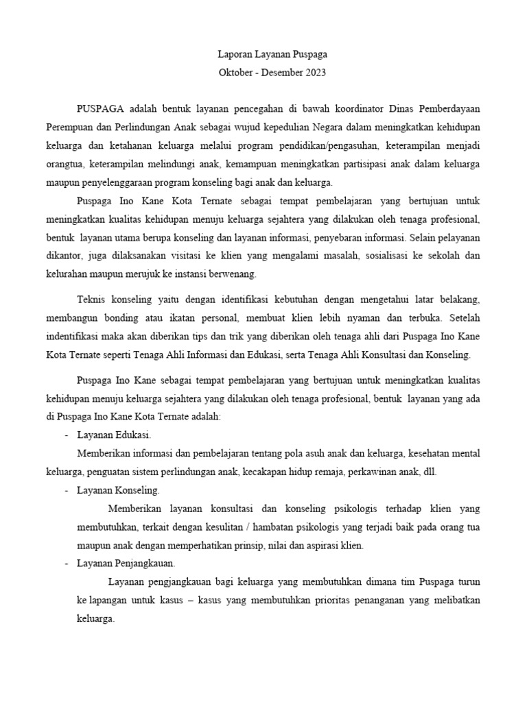Layanan Konseling Puspaga Ternate 2023 | PDF