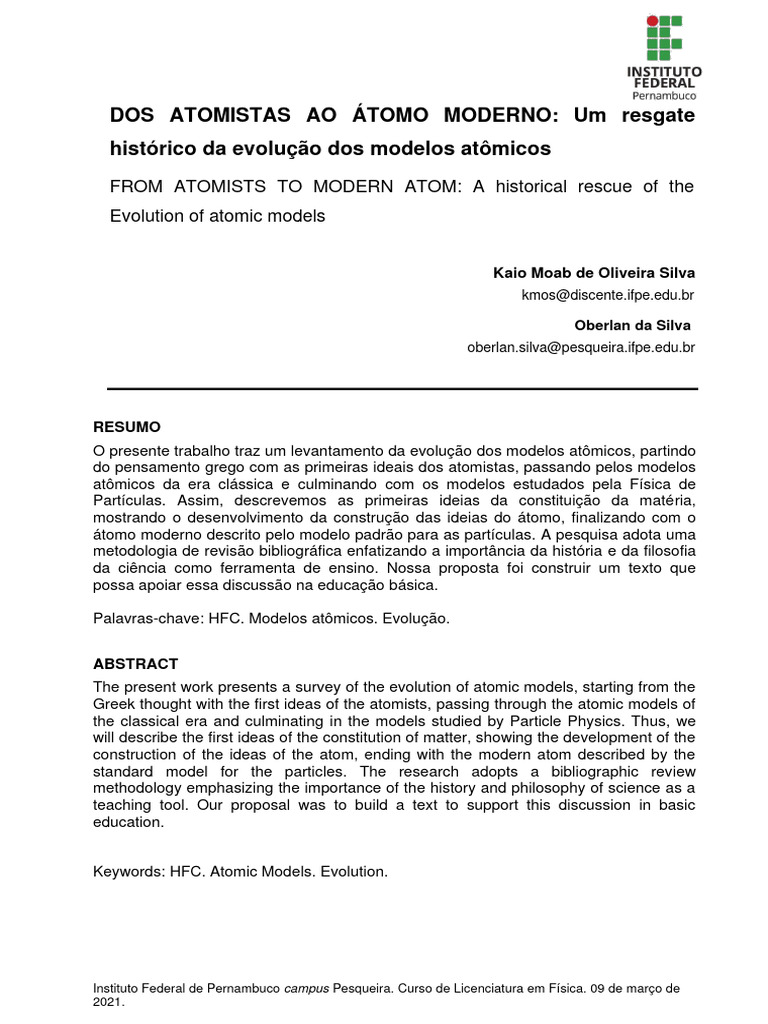DOS ATOMISTAS AO ÁTOMO MODERNO Um Resgate Histórico Da Evolução Dos ...