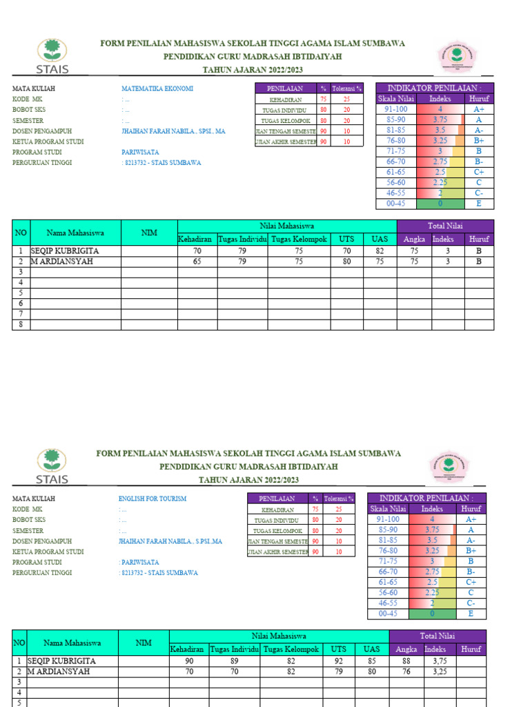 Form Penilaian Dosen MK | PDF