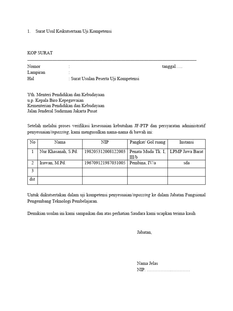PTP Format Surat Usulan PPK | PDF | Karier & Perkembangan | Bisnis