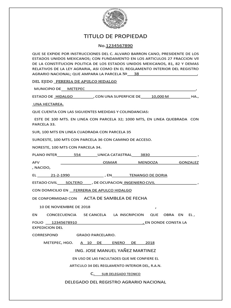 Título de propiedad ejidal en Metepec | PDF | Hogar, jardinería y bricolaje