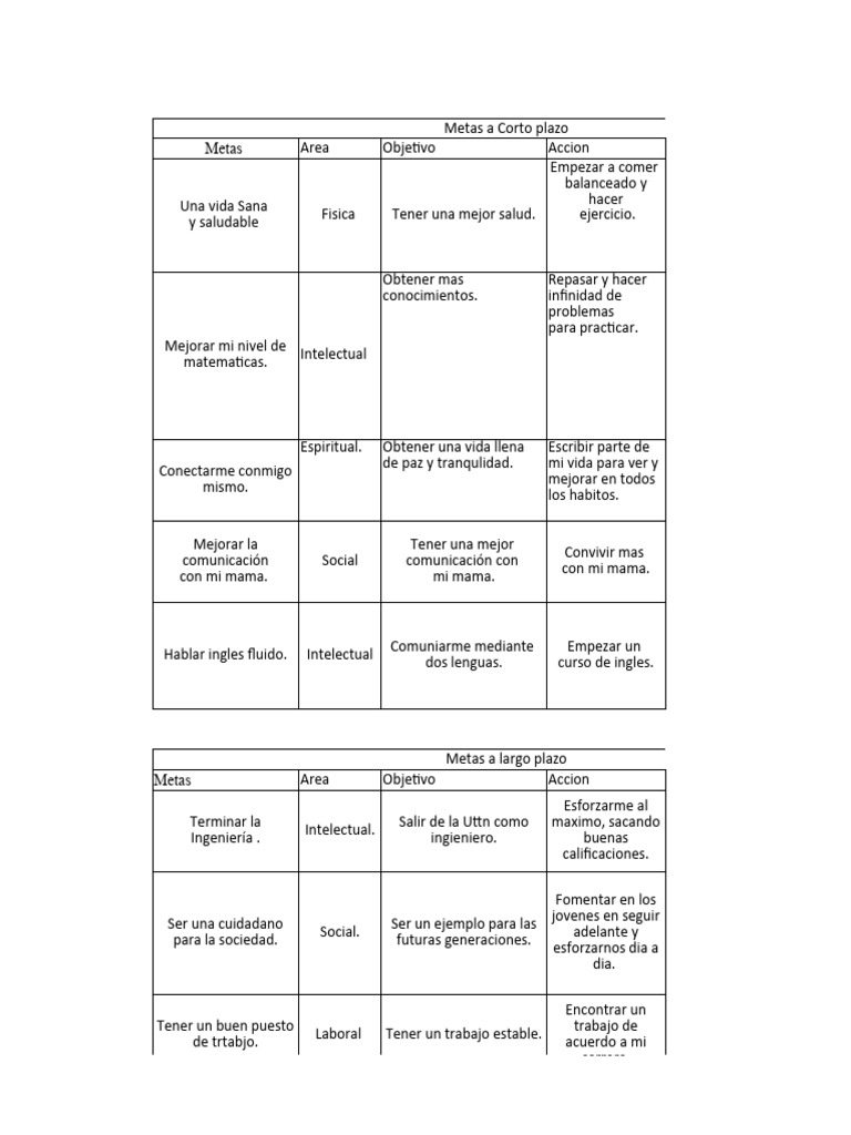 Tabla de Metas | PDF