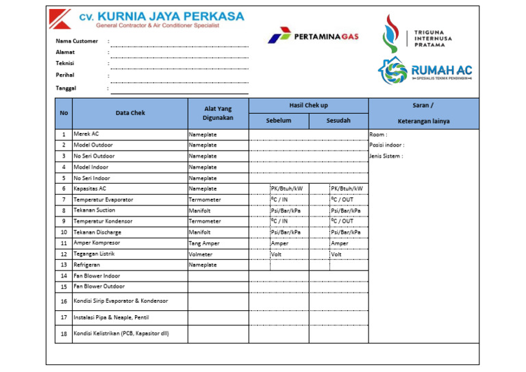 Form Pengecekan AC RUmah AC TIP | PDF