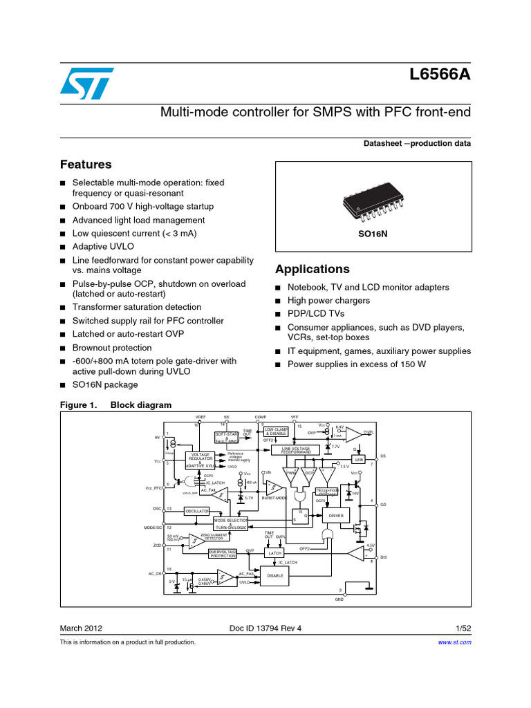 Multi-Mode Controller For SMPS With PFC Front-End: Features | PDF
