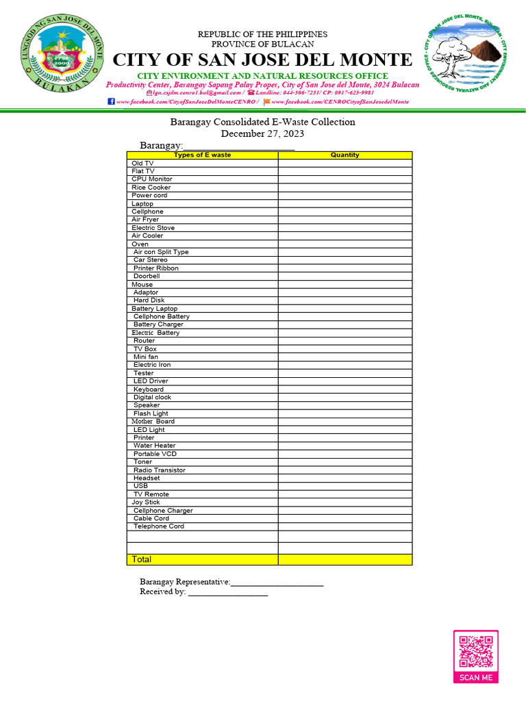 Barangay e Waste Collection Form 1 3 | PDF | Home & Garden | Computers