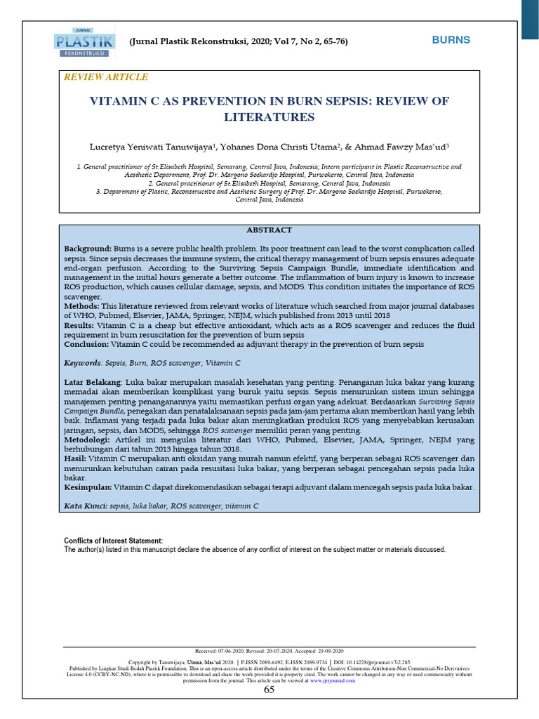 Admin, 65-76 Vitamin C As Prevention in Burn Sepsis Vol 2 | PDF | Vitamin C | Reactive Oxygen ...