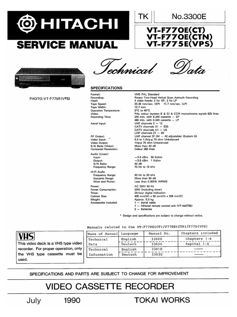 Hitachi vt-f770 vt-f775 No.3300e | PDF