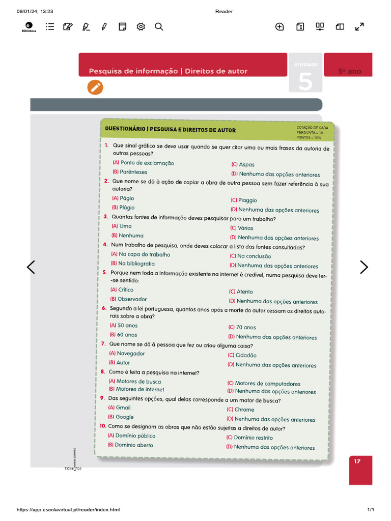 Ficha de Trabalho - TIC - 5ºano | PDF