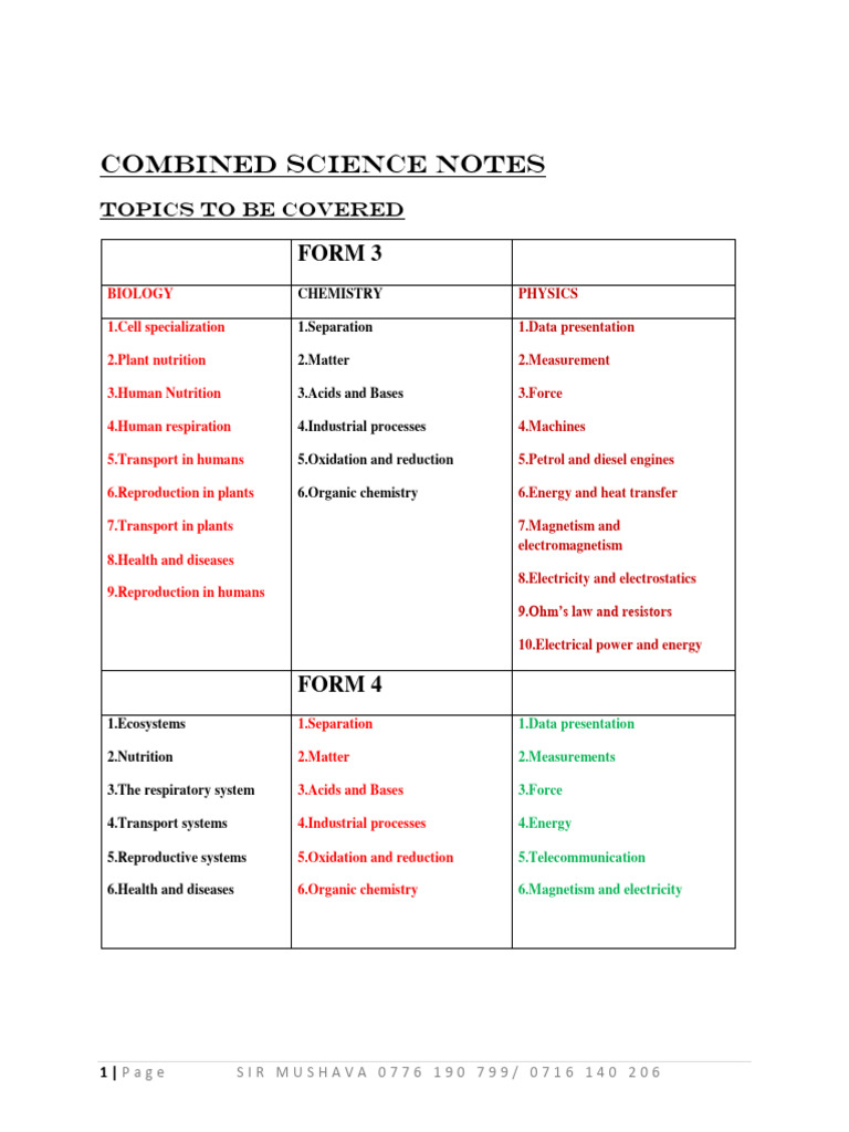 Combined Science Notes (Autosaved) (Autosaved) (Autosaved) | PDF