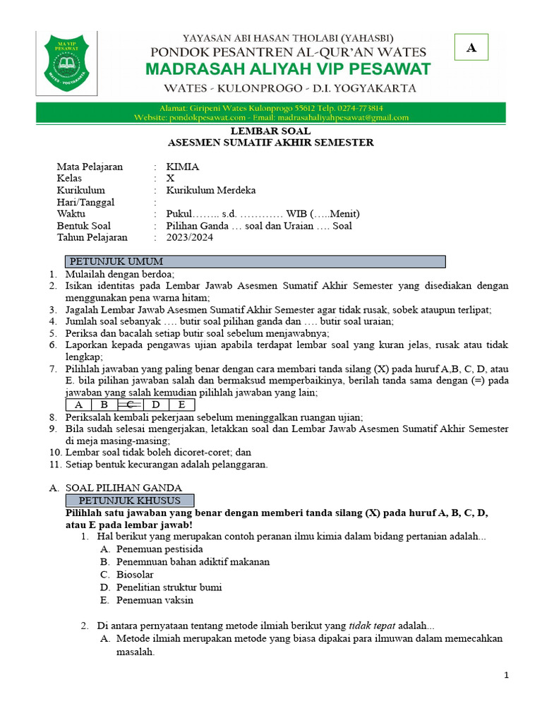 Soal Kimia Kode A | PDF