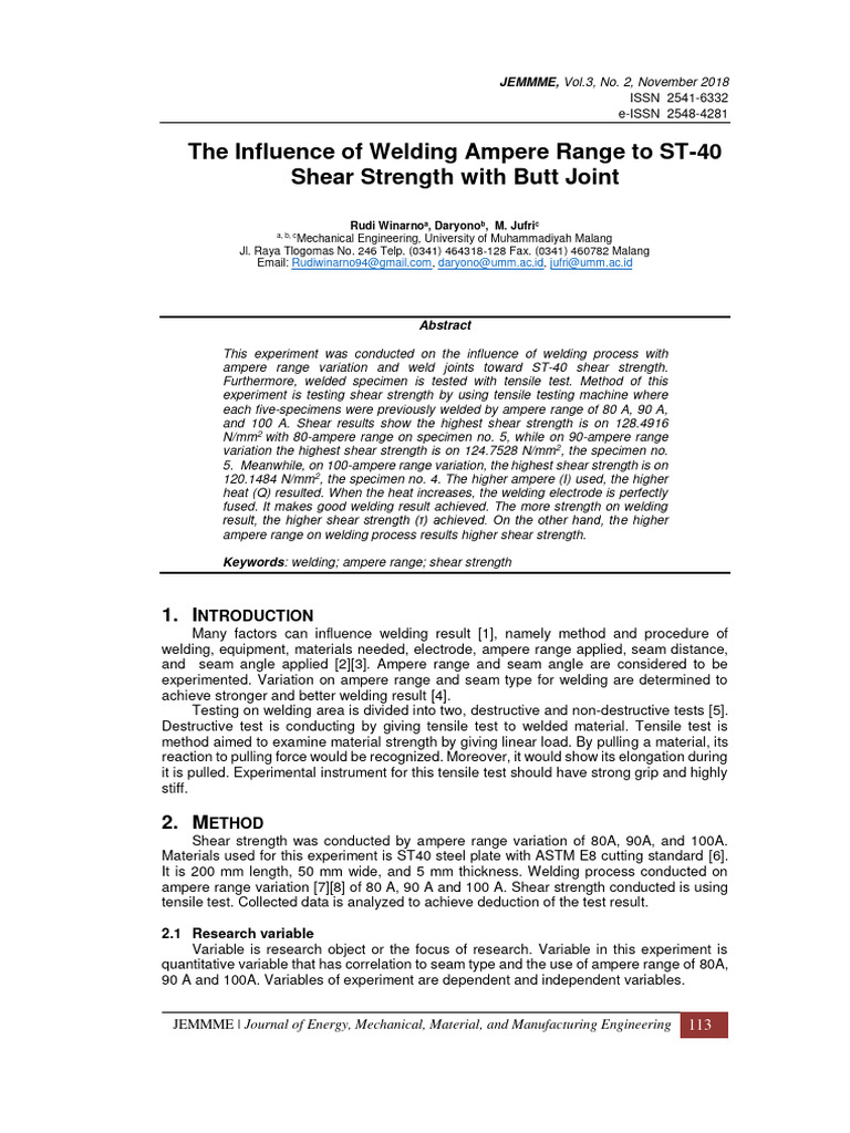 The Influence of Welding Ampere Range To ST-40 Shear Strength With Butt Joint | PDF | Welding ...