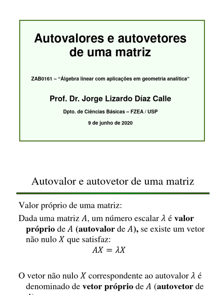 Autovalores e Autovetores de Uma Matriz | PDF | Autovalores e ...