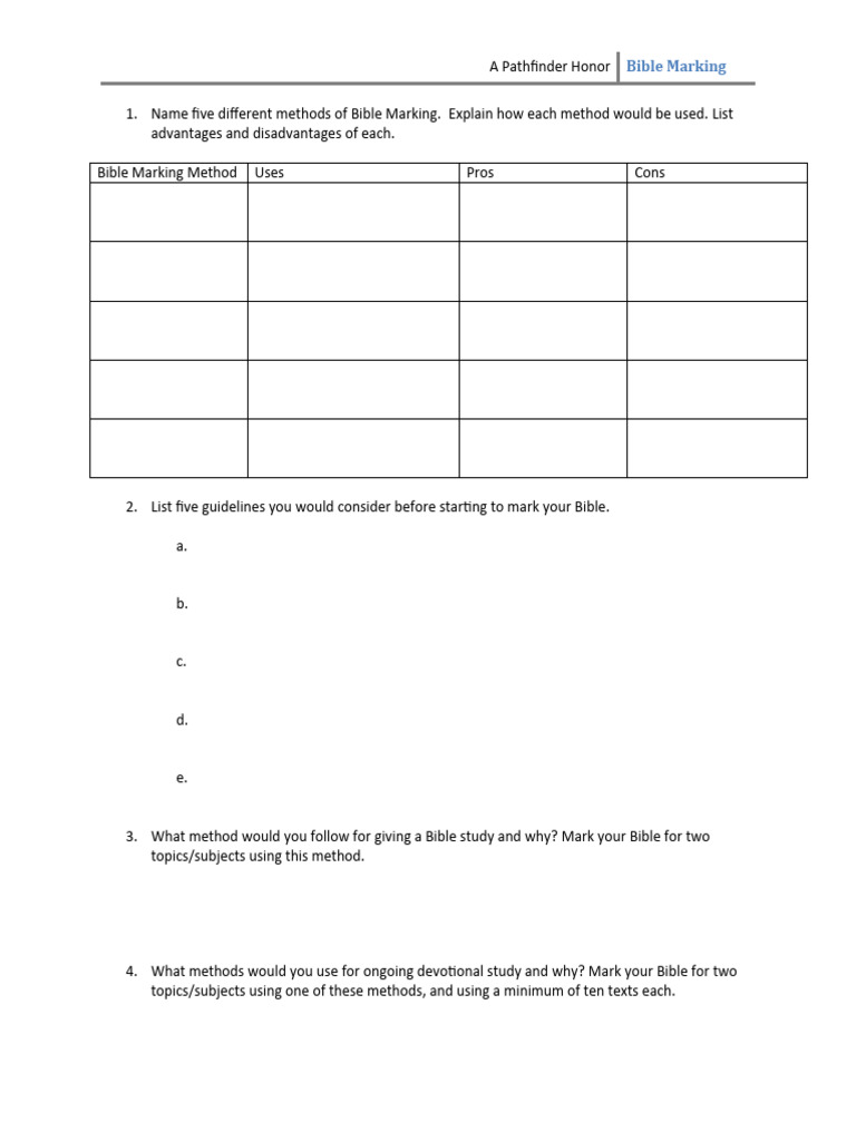 Bible Marking Worksheet | PDF