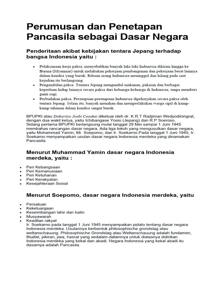 Perumusan Dan Penetapan Pancasila Sebagai Dasar Negara | PDF Perumusan Dan Penetapan Pancasila Sebagai Dasar Negara | PDF