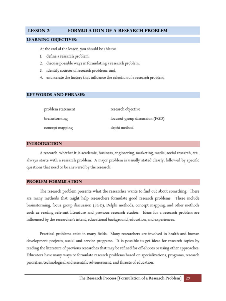 Module 1 - LESSON2 - Formulation of A Reseach Problem | PDF | Learning | Cognition