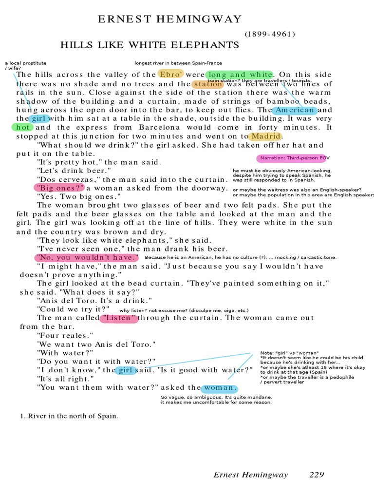 Hemingway's "Hills Like White Elephants" | PDF