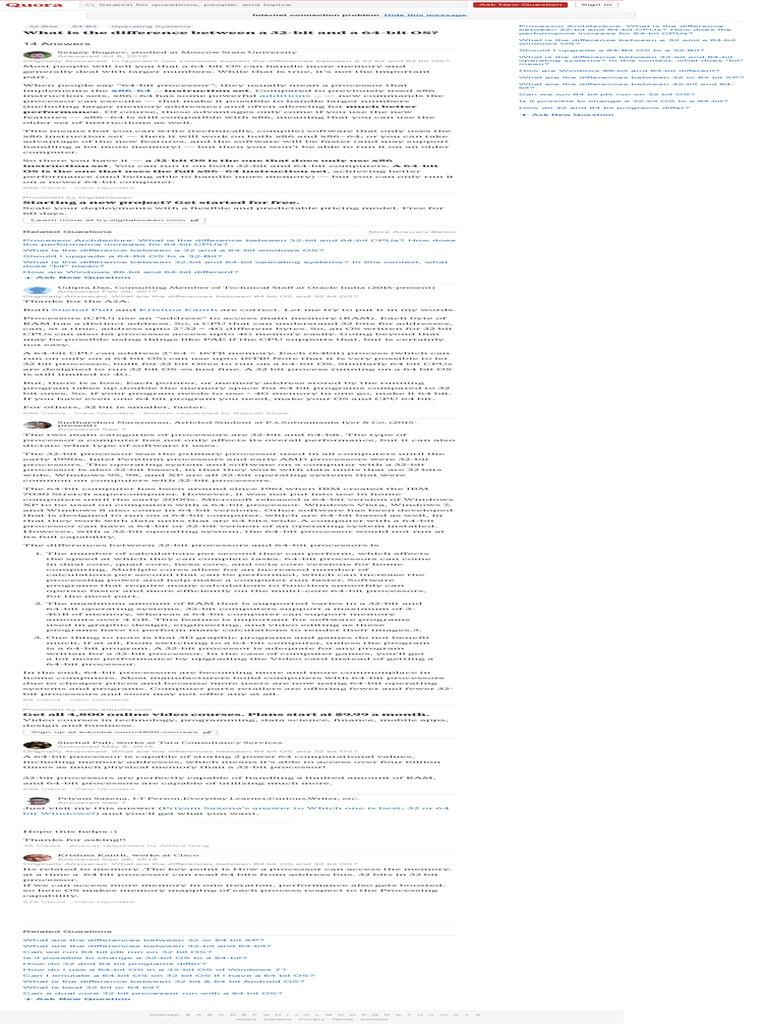 What Is The Difference Between A 32 Bit And A 64 Bit Os Quora Pdf 64 Bit Computing
