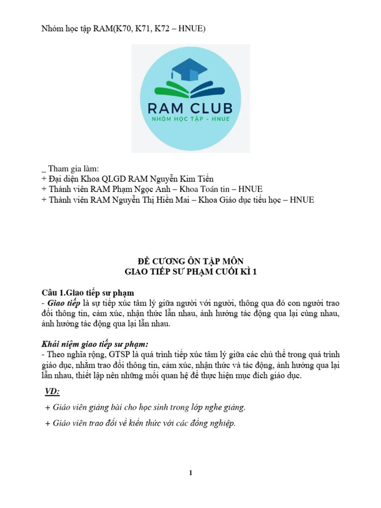 Đáp Án Tham Khảo Đề Cương GTSP Kỳ 1 (2022 - 2023) | PDF